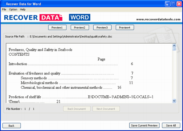 Screenshots Word File Recovery and Repair Software